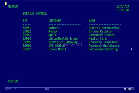 Cobol Subfile Example Loading One Page At A Time