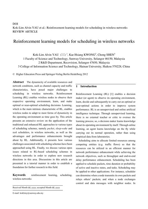 pdf reinforcement learning models for scheduling in wireless networks