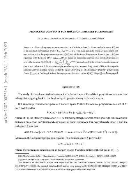 Pdf Projection Constants For Spaces Of Dirichlet Polynomials
