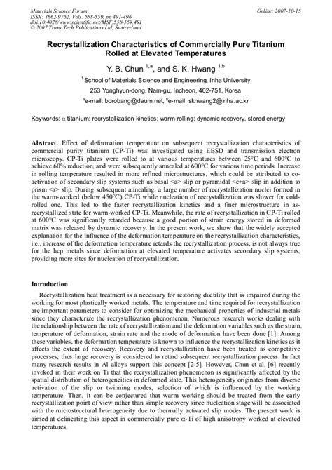 Recrystallization Characteristics Of Commercially Pure Titanium Rolled
