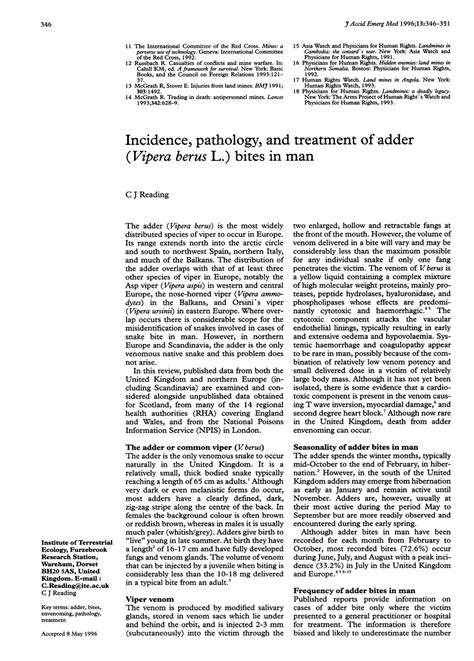 Incidence Pathology And Treatment Of Adder Vipera Berus L Bites In