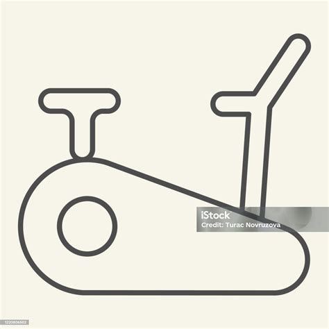 운동 자전거 얇은 라인 아이콘 베이지 색 배경에 Exercycle 윤곽 선 회 스타일 픽토그램 모바일 개념 및 웹 디자인을위한