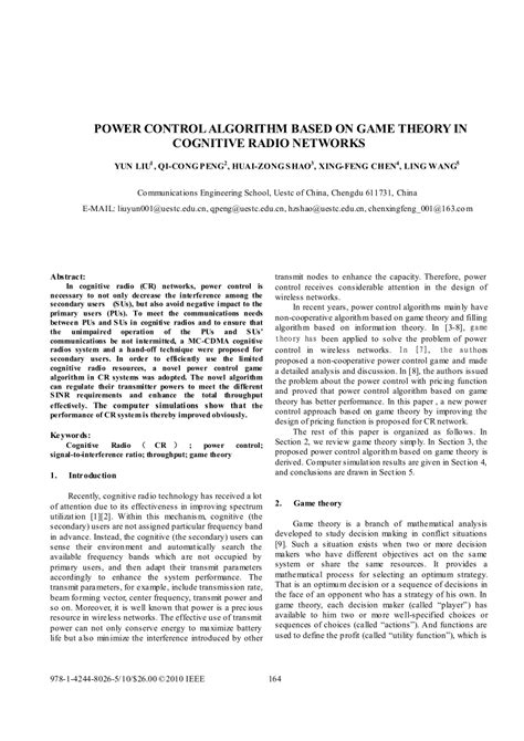 Pdf Power Control Algorithm Based On Game Theory In Cognitive Radio