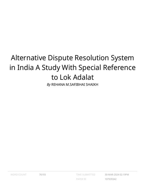 Alternative Dispute Resolution System In India A S Pdf Alternative