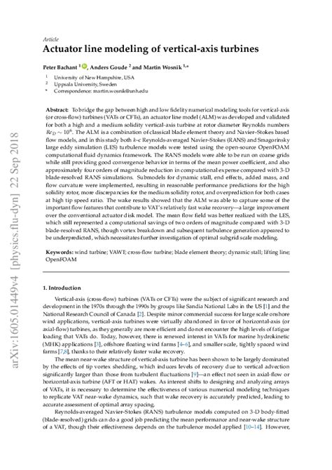 pdf actuator line modeling of vertical axis turbines