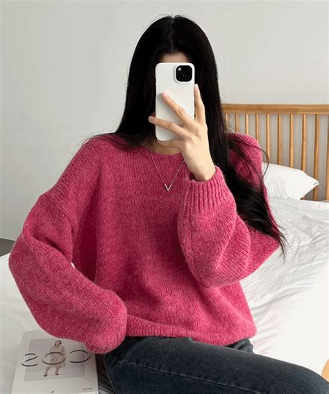 롤리 울 알파카 브이넥 보카시 루즈 니트 5col 에이블리