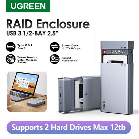 UGREEN USB C 3 1 To 2 5inch Dual Bay RAID Hard Drive Enclosure 80857 Lazada Vn