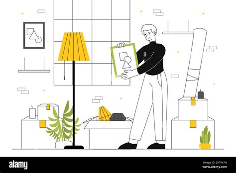 Man Move From House Vector Line Concept Stock Vector Image And Art Alamy