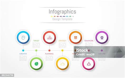 Infographic 7 옵션 부품 단계 일정 또는 프로세스와 비즈니스 데이터에 대 한 디자인 요소입니다 벡터 일러스트입니다 그래프에 대한 스톡 벡터 아트 및 기타 이미지