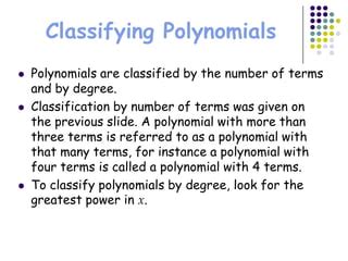 Polynomials Unit Lessons PPT