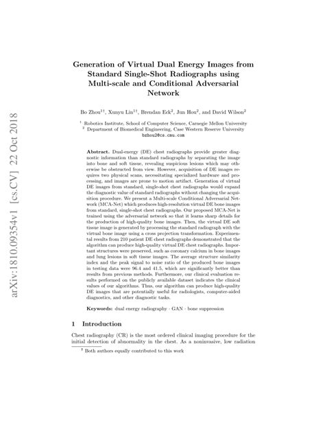 Pdf Generation Of Virtual Dual Energy Images From Standard Single Shot Radiographs Using Multi