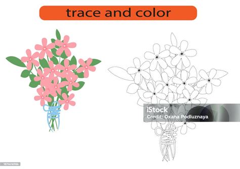 꽃을 추적하고 색칠하십시오 미취학 아동을 위한 색칠 공부 책 필기 연습 감시에 대한 스톡 벡터 아트 및 기타 이미지 감시