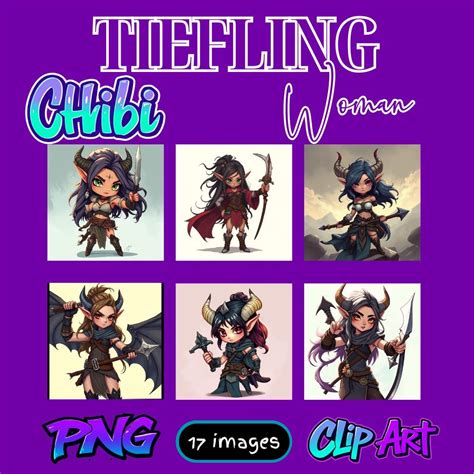 Chibi Tiefling Woman Clip Art 17 Png Images Dark Fantasy Character Digital Download Rpg Art