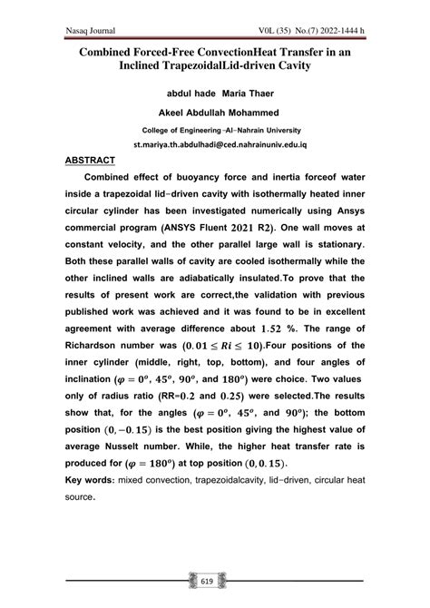 Pdf Combined Forced Free Convection Heat Transfer In An Inclined