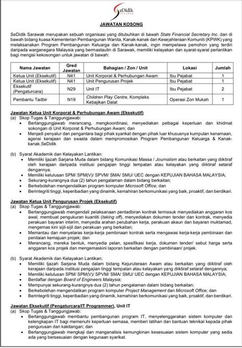 Iklan Jawatan SeDidik Sarawak Jawatan Kosong Terkini