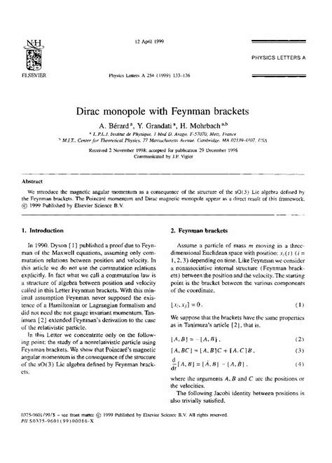 Pdf Dirac Monopole With Feynman Brackets Dokumentips