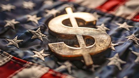 Money Dollar Sign On Full American Usa Flag Symbolizing The Economic