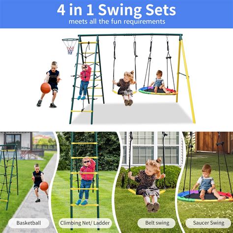 Indooroutdoor Metal Swing Set With Safety Belt For Backyard