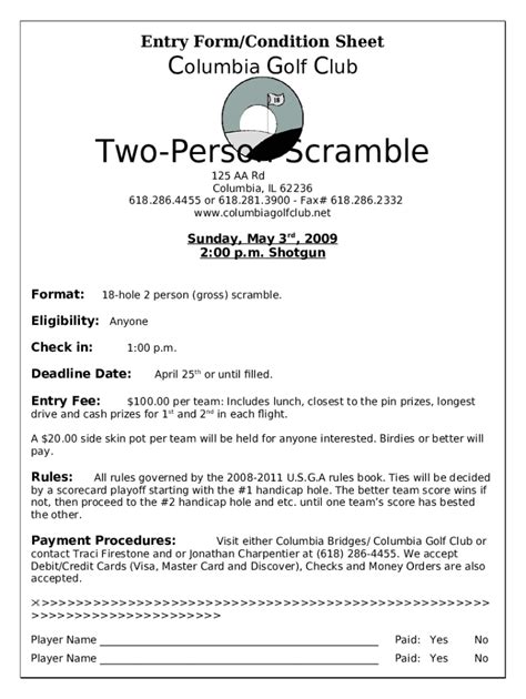 Golf Scramble Rules Sheet Template