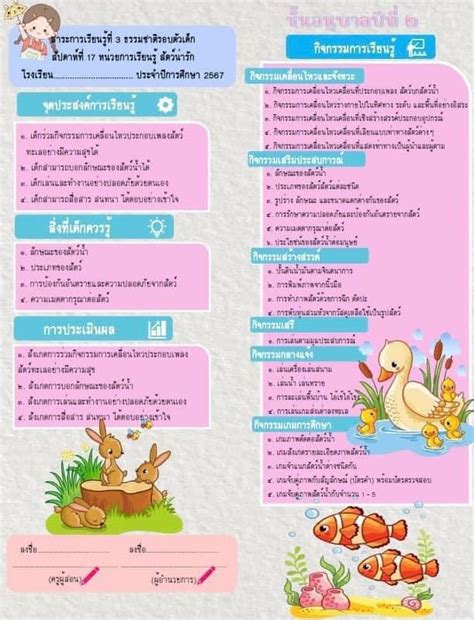 สื่อการสอนสำหรับครูปฐมวัย 🎉 แผนหน้าเดียว ปี 2567 แบบใหม่ 🎉