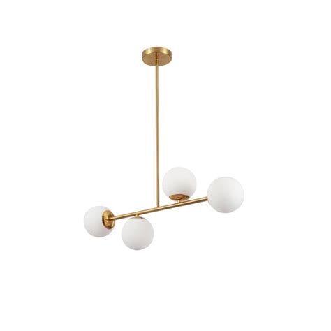 Luz De Techo Con Globos De Vidrio Opal Sobre Un Cuerpo Metálico Dorado