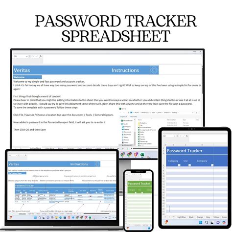 Password Tracker Spreadsheet Digital Password Log Excel Organizer