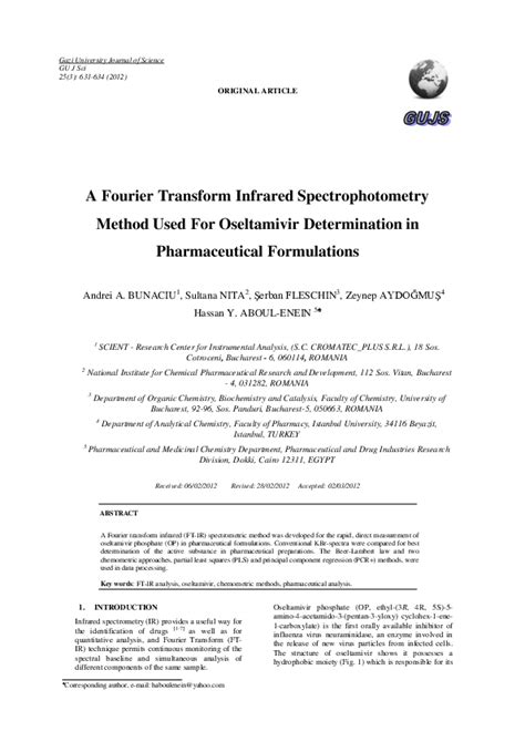 Pdf A Fourier Transform Infrared Spectrophotometry Method Used For Oseltamivir Determination