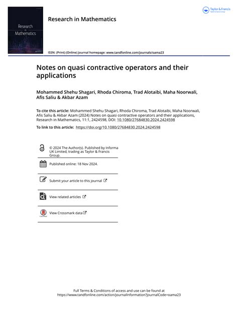 Pdf Notes On Quasi Contractive Operators And Their Applications