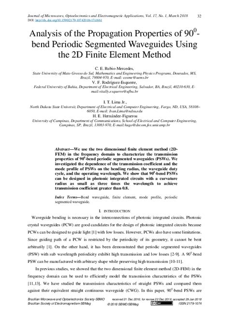 Pdf Analysis Of The Propagation Properties Of 90° Bend Periodic
