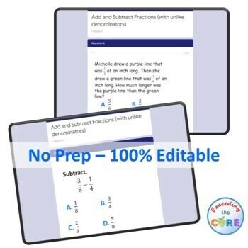 ADD SUBTRACT FRACTIONS UNLIKE DENOMINATORS Digital Assessment Google Quiz
