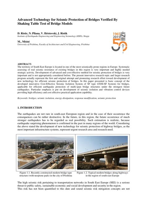 Pdf Advanced Technology For Seismic Protection Of Bridges Verified By Shaking Table Test Of
