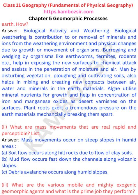 class 11 geography chapter 5 geomorphic processes solution kamboz sir