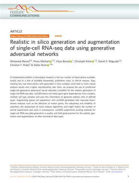Pdf Realistic In Silico Generation And Augmentation Of Single Cell