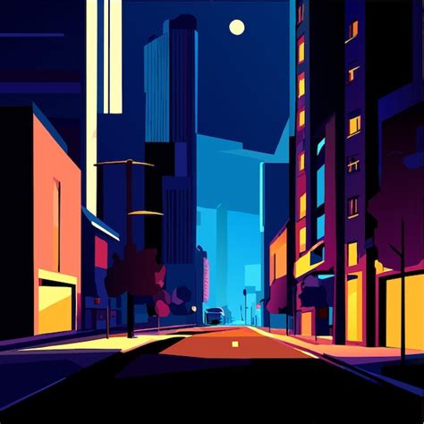 Premium Vector City Street Intersection With Sidewalk At Night Vector