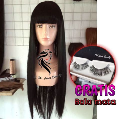 Jual Wig Wanita Panjang Lurus Hitam Poni Shopee Indonesia