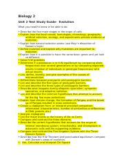 ACTIVITY Unit Study Guide AP Bio Docx Biology Unit Test Study Guide Evolution