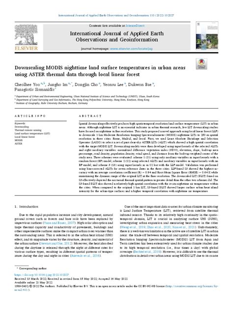 Downscaling Modis Nighttime Land Surface Temperatures In Urban Areas Using Aster Thermal Data