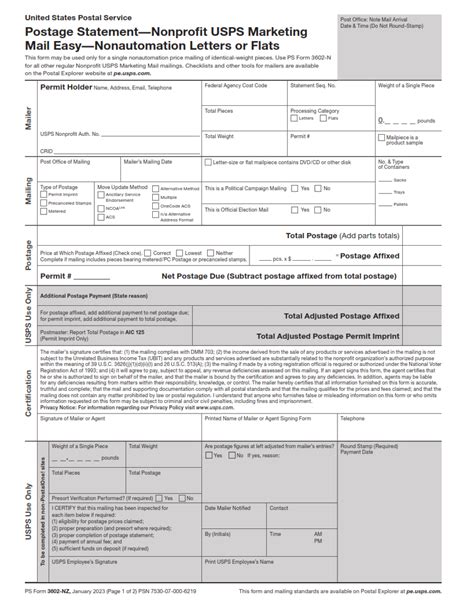 Ps Form 3602 Nz Postage Statement — Nonprofit Usps Marketing Mail Easy Nonautomation Letters