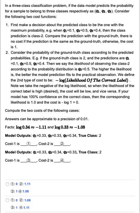 Solved In A Three Class Classification Problem If The Data