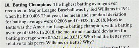 Solved 10 Batting Champions The Highest Batting Average