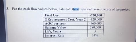Solved 3 For The Cash Flow Values Below Calculate The