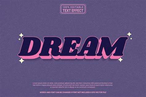 편집 가능한 텍스트 효과 드림 3d 만화 템플릿 스타일 현대 프리미엄 터 프리미엄 벡터