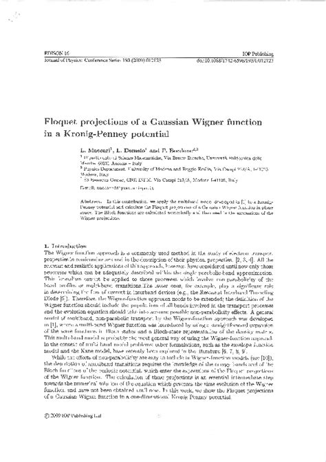 Pdf Floquet Projections Of A Gaussian Wigner Function In A Kronig Penney Potential