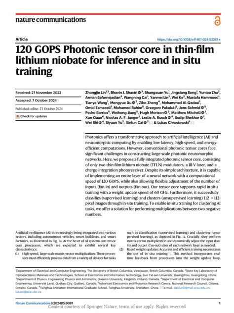 120gopsphotonictensorcoreinthin Filmlithium Pdf Analog To