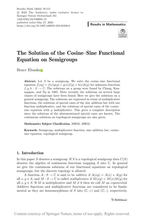 The Solution Of The Cosine Sine Functional Equation On Semigroups