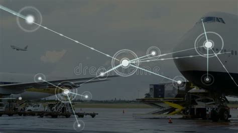 Animation Of Network Of Connections Over Airplane Stock Video Video