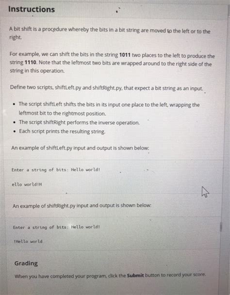 solved instructions a bit shift is a procedure whereby the