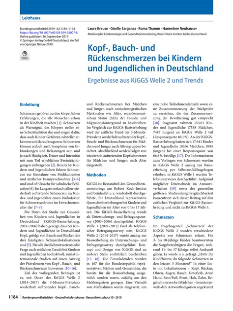 Pdf Kopf‑ Bauch Und Rückenschmerzen Bei Kindern Und Jugendlichen In