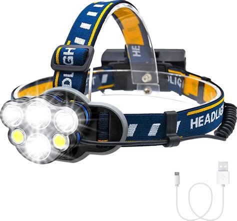 ไฟฉายคาดหัว Led แบบชาร์จไฟได้ 1000lm ไฟหน้าสว่างพร้อมไฟ Led 6 ดวง 8