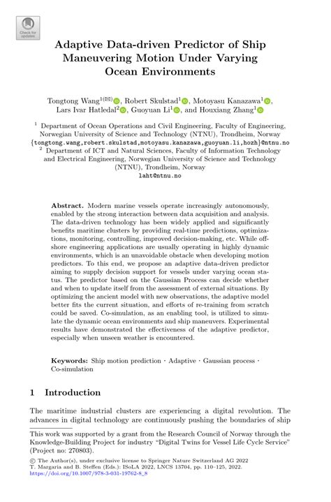 Pdf Adaptive Data Driven Predictor Of Ship Maneuvering Motion Under Varying Ocean Environments